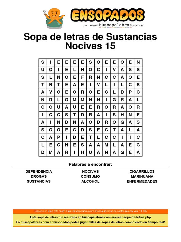 Sopa de Letras de Sustancias Nocivas - 15 | PDF