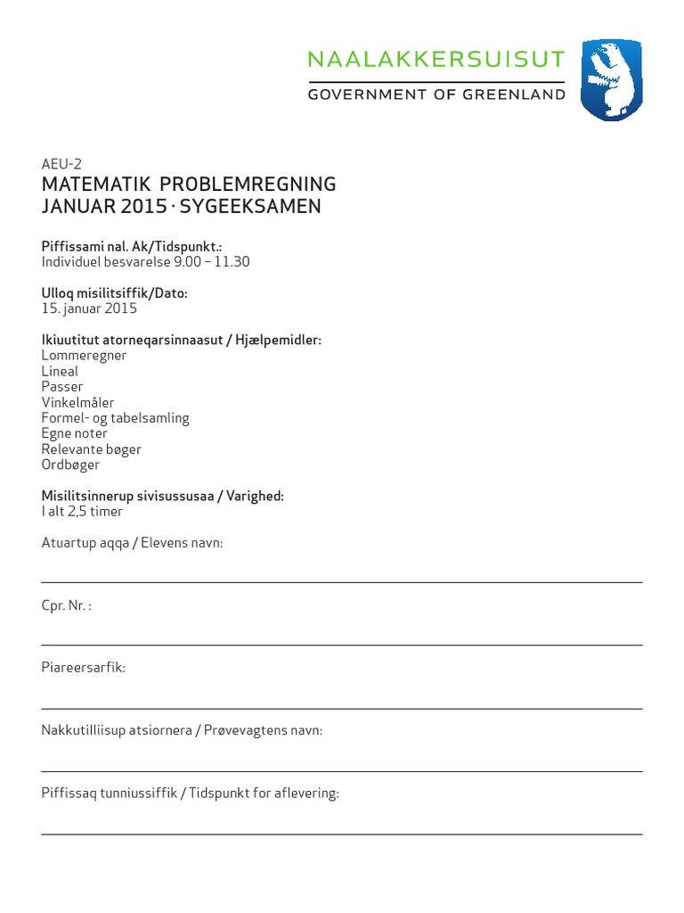 15 Matematik Problemregning - Sygeeksamen Jan 15 | PDF