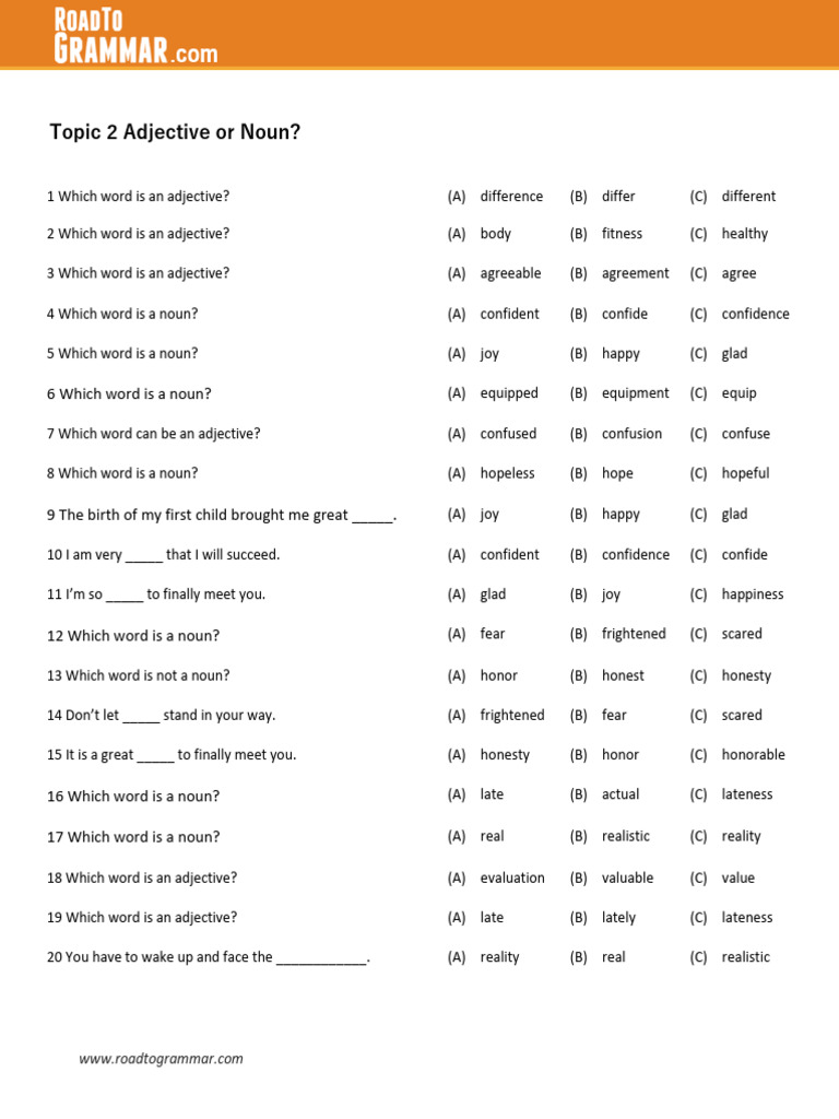 Road To Grammar Quiz 2 | PDF | Adjective | Noun