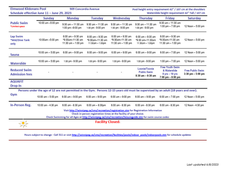 Elmwood Pool Schedule & Info | PDF