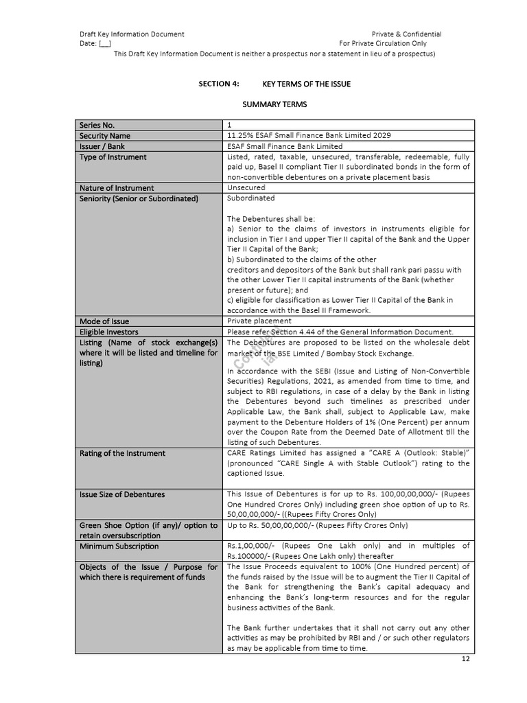 1125 Esaf SFB Term Sheet | PDF | Securities (Finance) | Interest