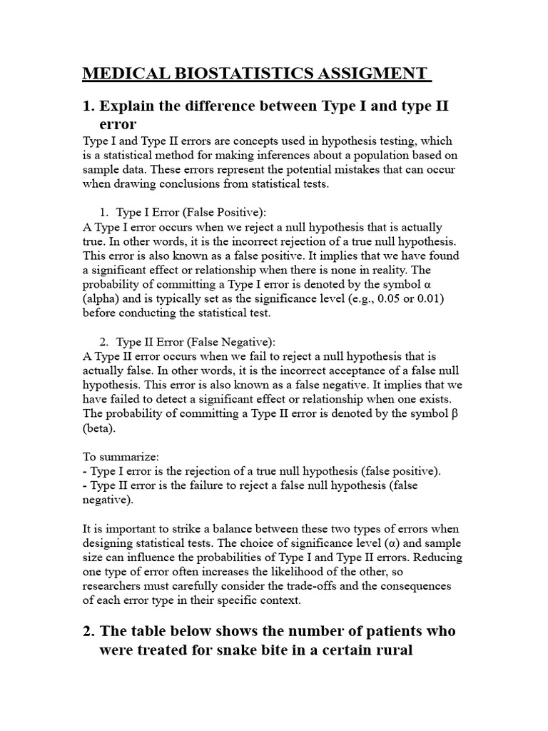 Biostatistics Assignments | PDF | Type I And Type Ii Errors | P Value