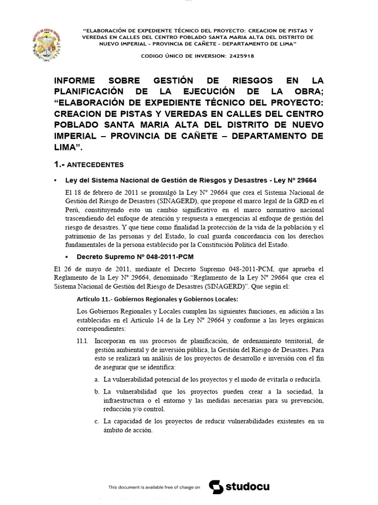Informe de Riesgos | PDF | Reducción de Desastres | Riesgo