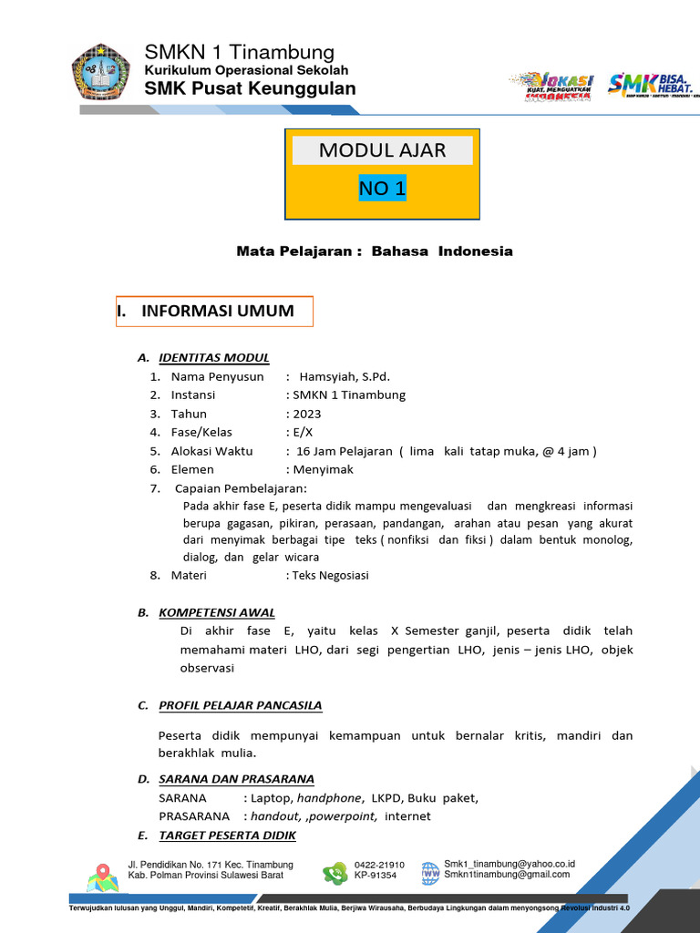 Modul Ajar 1 Teks Negosiasi | PDF