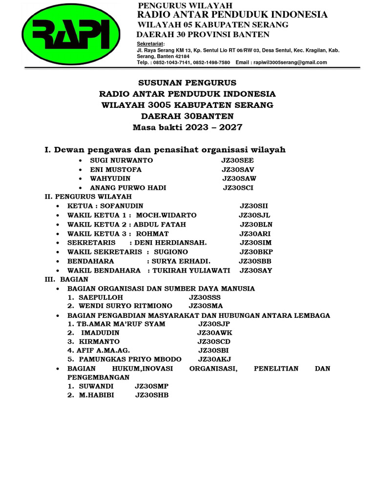 Susunan Pengurus RAPI 3005 | PDF | Perjalanan