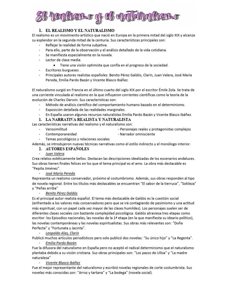 El Realismo y El Naturalismo | PDF | Realismo literario