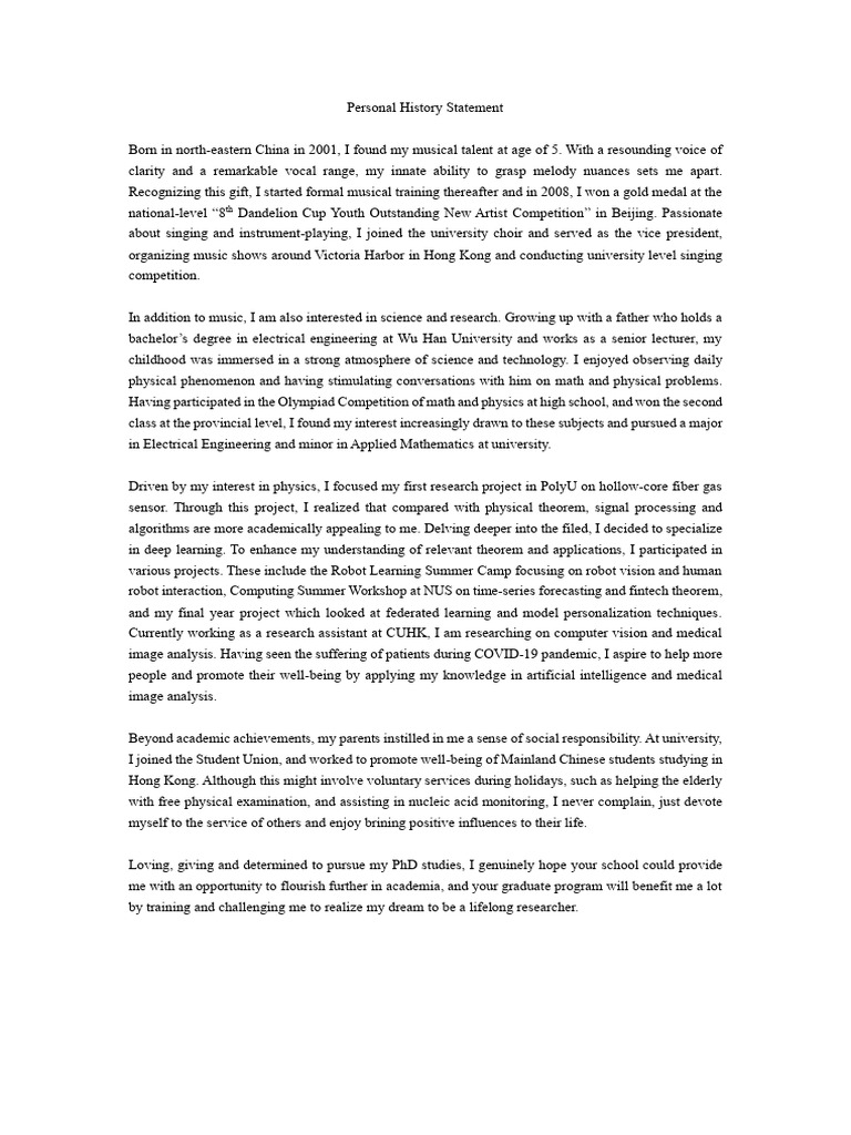 Personal History Statement | PDF | Mathematics | Cognitive Science