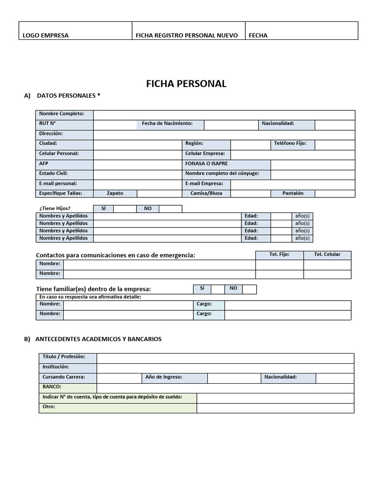 Ficha de Registro de Ingreso de Personal | PDF