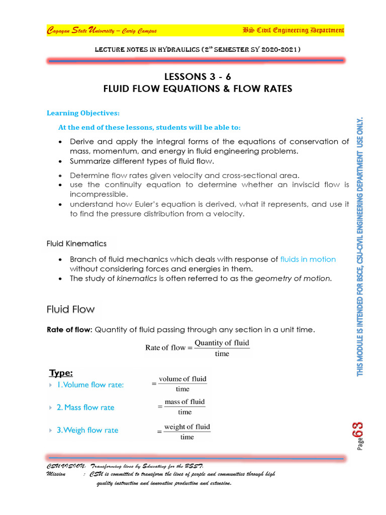 Lessons 3 - 6 Fluid Flow Equations & Flow Rates | PDF | Fluid Dynamics ...