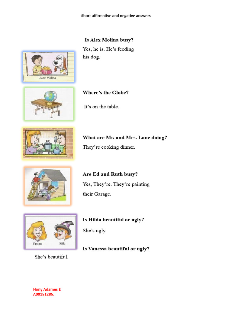 Unidad 5 Actividad 3 Entregable Short Affirmative and Negative Answers ...