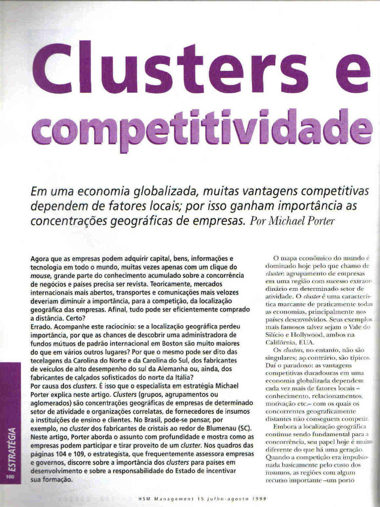 PORTER - Clusters e Competitividade - Min | PDF