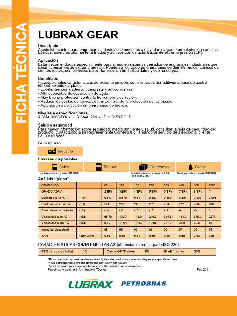 Ficha Tecnica Gear 220 320 460 680 | Descargar gratis PDF | Engranaje ...
