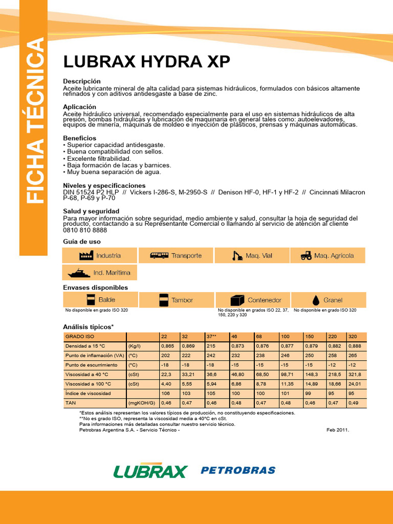 Ficha Tecnica Hydra XP 68 | PDF | Líquidos | Materiales