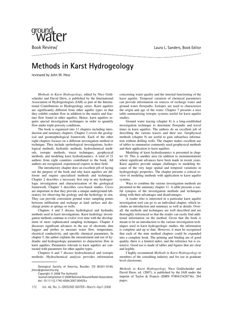 Groundwater - 2008 - Hess - Methods in Karst Hydrogeology | PDF ...