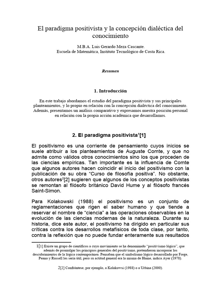 El Paradigma Positivista y La Concepción Dialéctica Del Conocimiento | PDF | Conocimiento ...