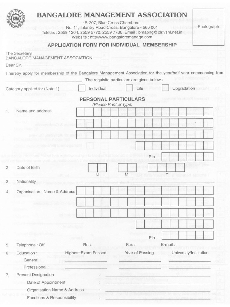 BMA Life Membership Form | PDF