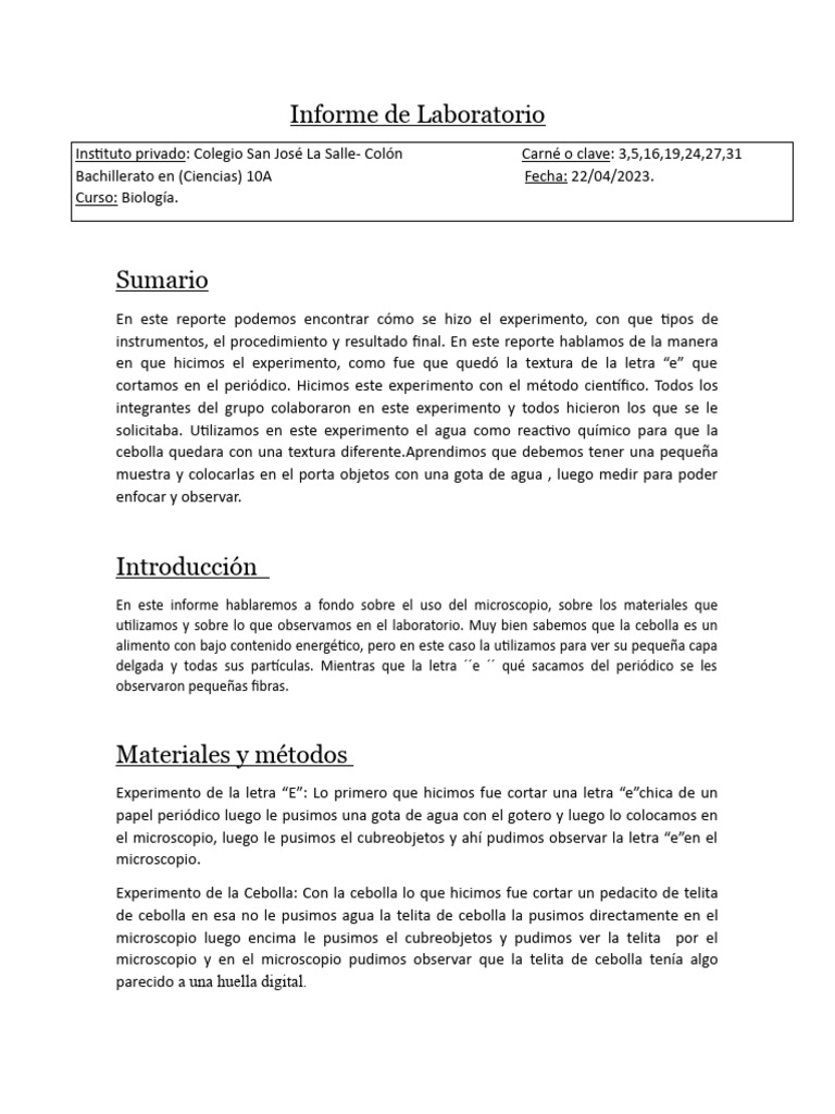 Informe Lidys | PDF | Microscopio | Experimentar