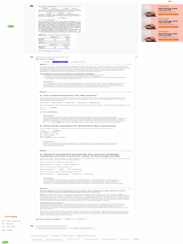 Screencapture Chegg Homework Help Questions and Answers 2 Benzene ...