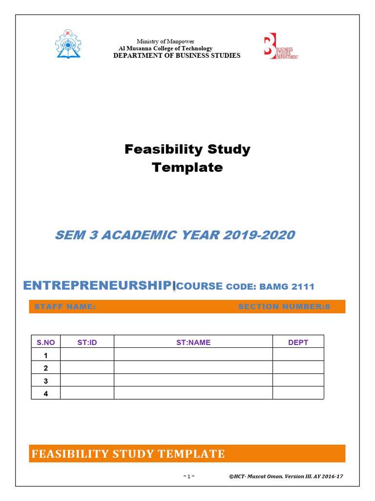 Feasibility Study Template for Business | PDF | Feasibility Study ...