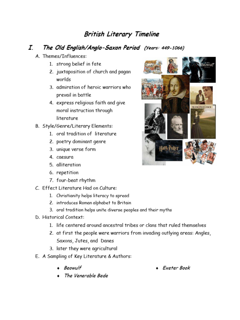 British Literary Timeline I The Old Engl | PDF | Anglo Saxons | Novels