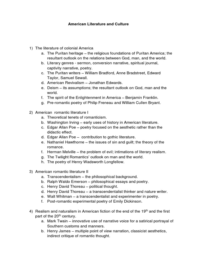 Overview of American Literature and Culture | PDF | American Literature ...