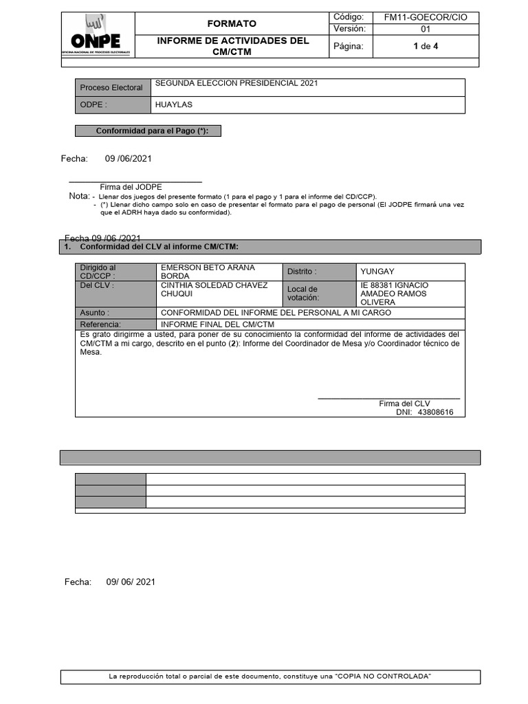 Fm11-Goecor - Cio - Informe de Actividades Del CM - CTM Katherin Reyes ...