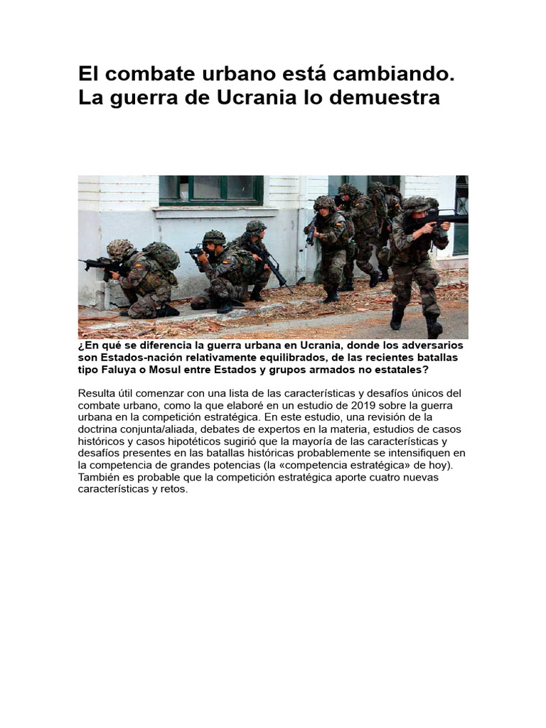 El Combate Urbano Está Cambiando | PDF | Ucrania | Los Estados Unidos