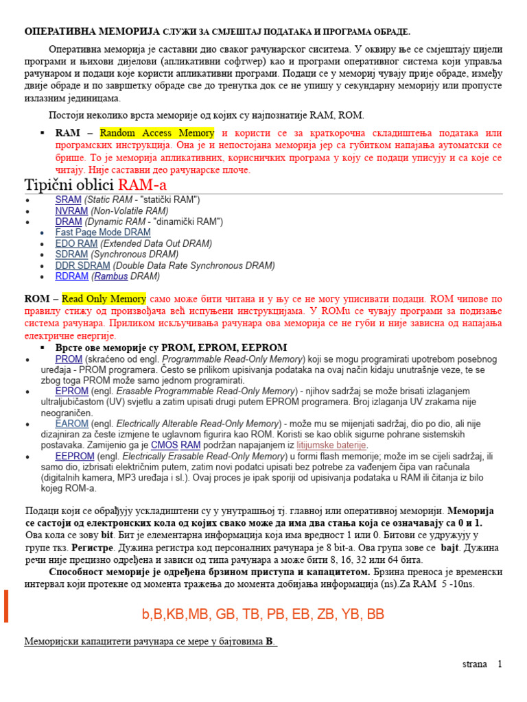 Operativna Memorija!!!!!!!!! | PDF