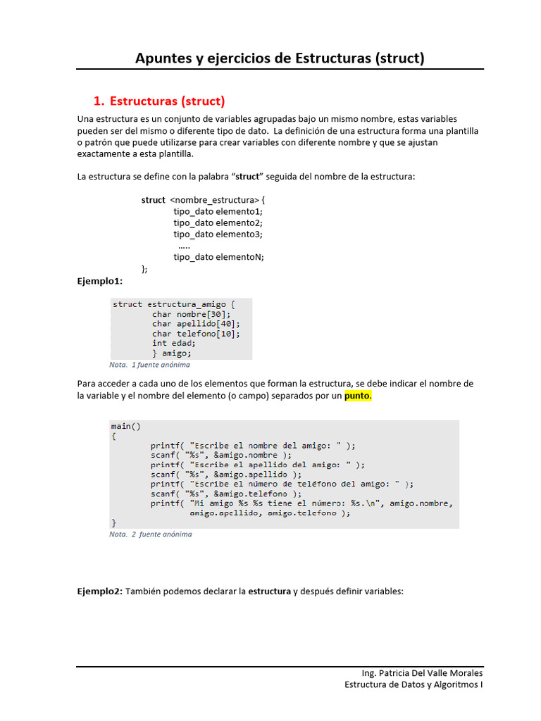 3C. Ejemplos Guía de Tipos Struct | Descargar gratis PDF | Algoritmos ...