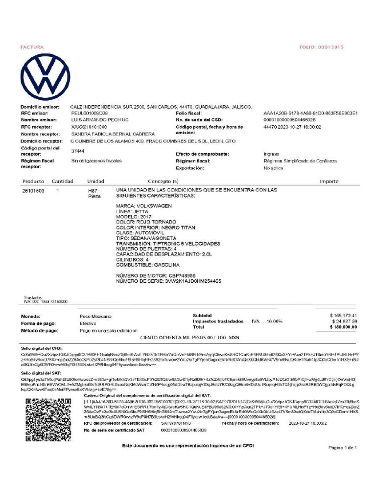 Factura Jetta | PDF