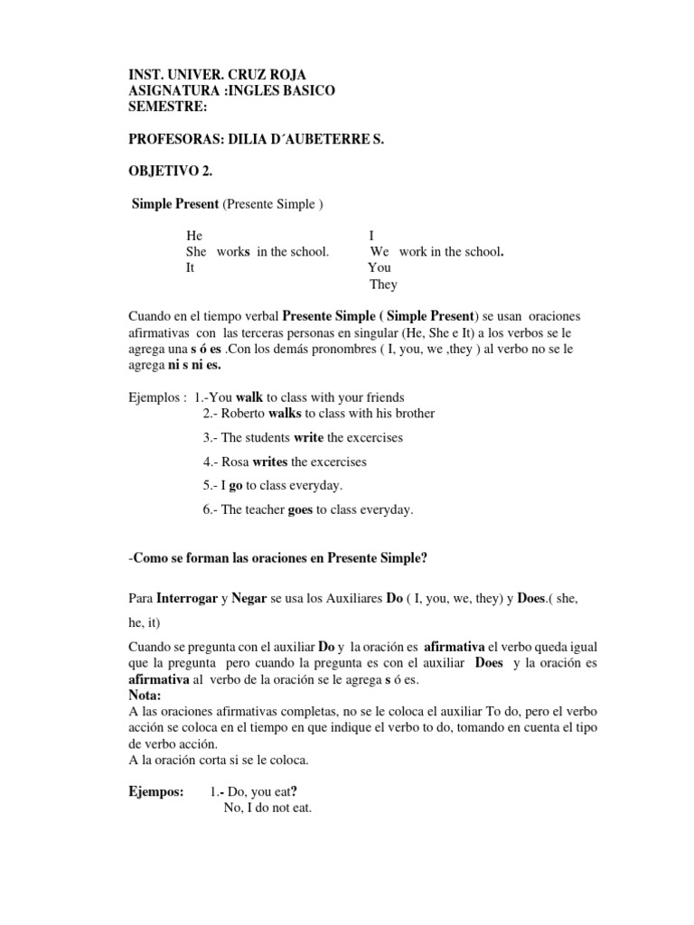 Guía Inglés Básico .Tiempo Presente Simple. | Descargar gratis PDF ...