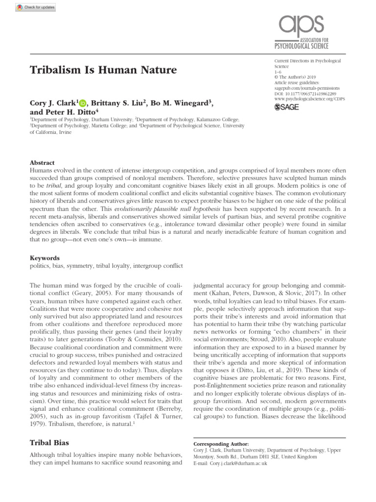 Clark Et Al. - 2019 - Tribalism Is Human Nature | Download Free PDF | Psychology | Conservatism
