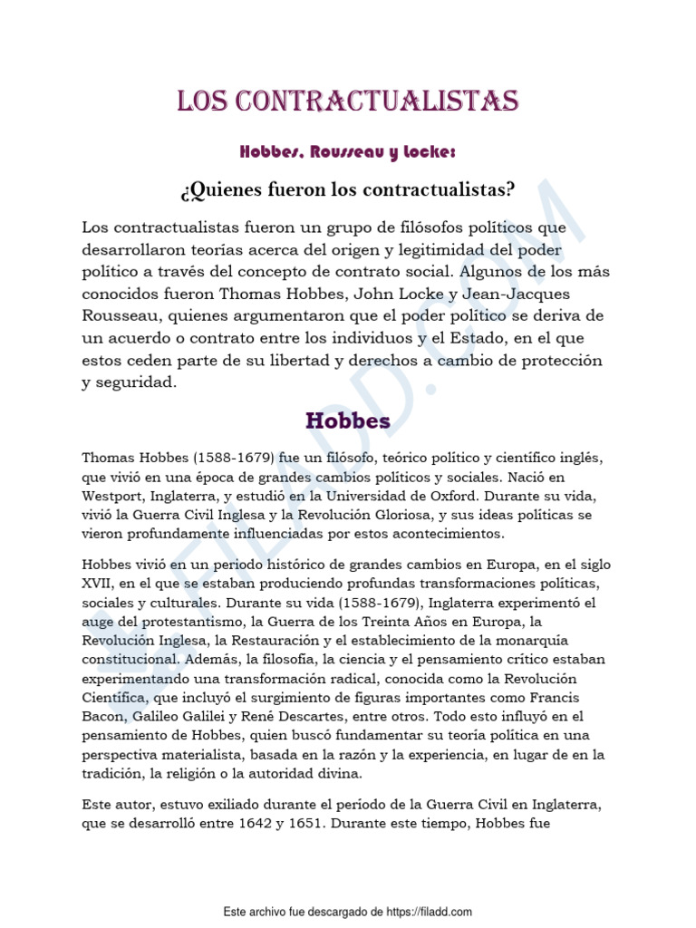 Hobbes Rousseau y Locke | PDF | Contrato social | Jean-Jacques Rousseau