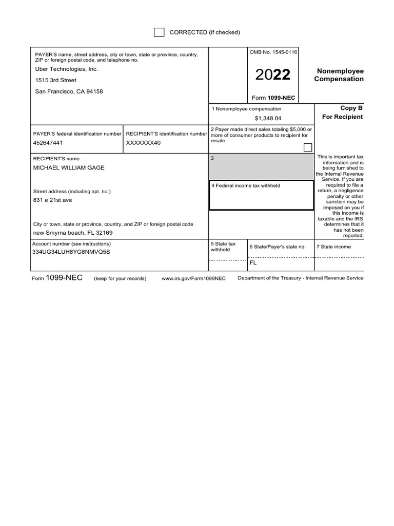 2022 Uber 1099-NEC | Download Free PDF | Irs Tax Forms | Government