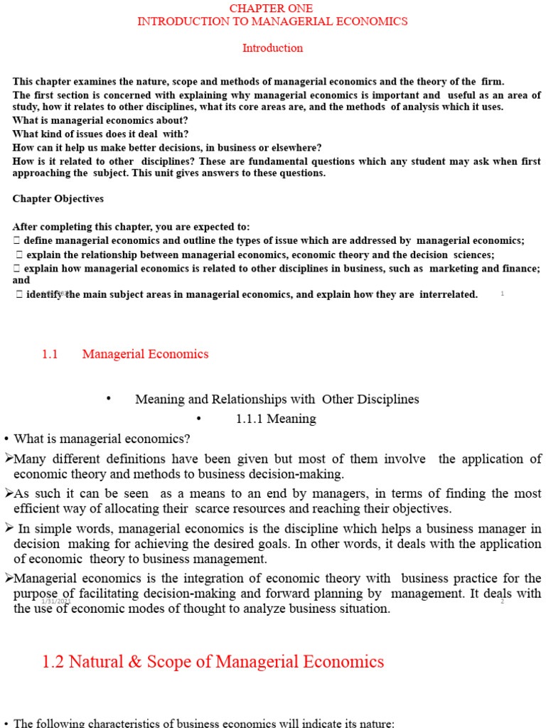 Managerial Economics Chapter One | PDF | Economics | Opportunity Cost