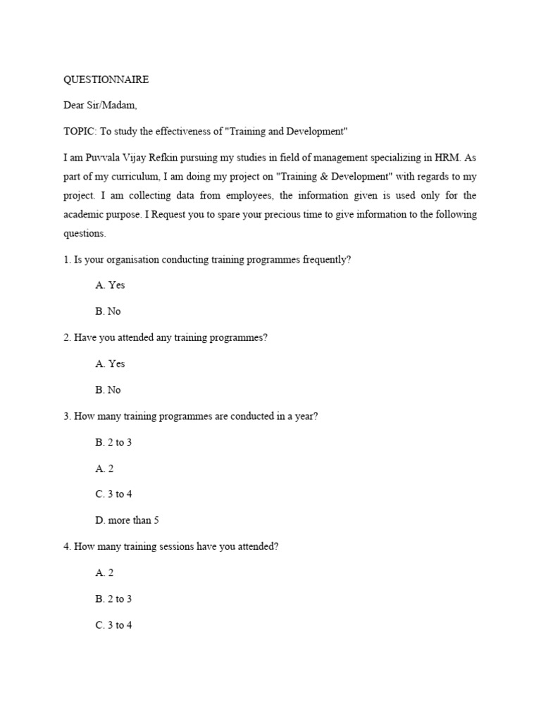 QUESTIONNAIRE | PDF | Cognitive Science | Behavior Modification