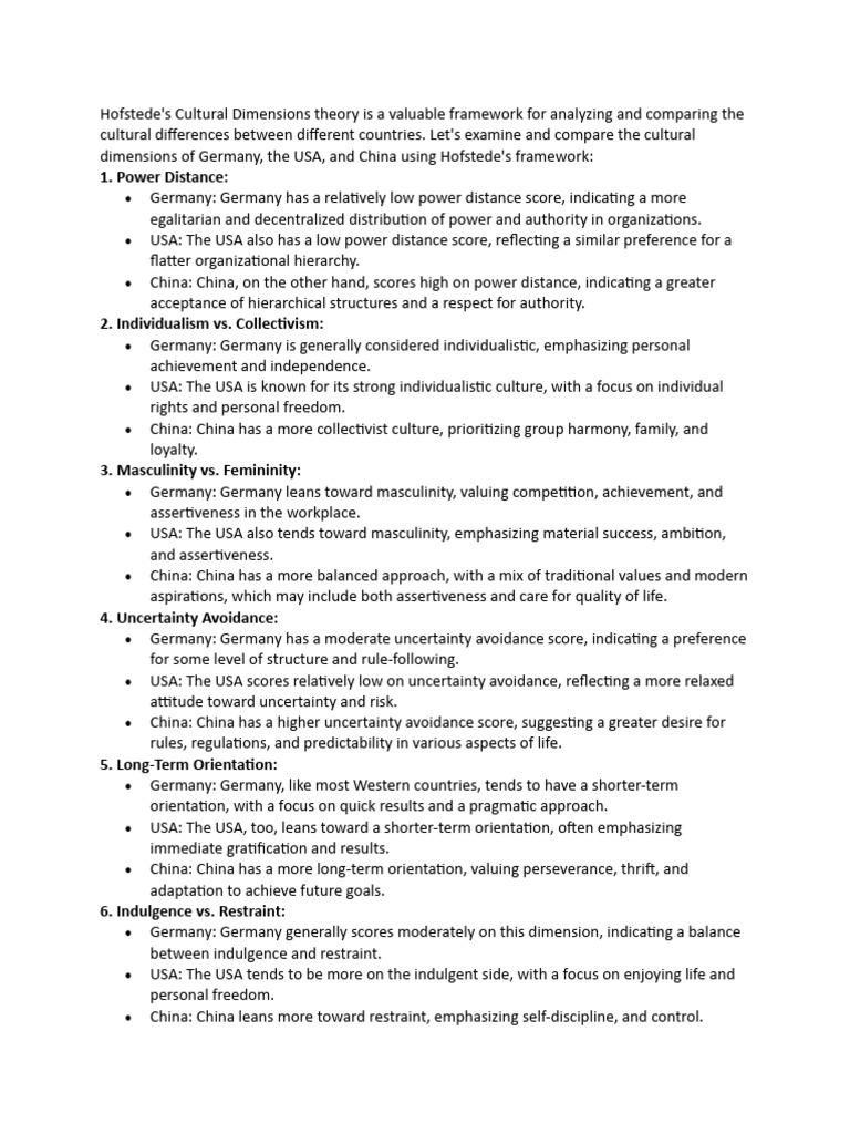 Cultural Dimensions: Germany, USA, China | PDF | Social Psychology ...