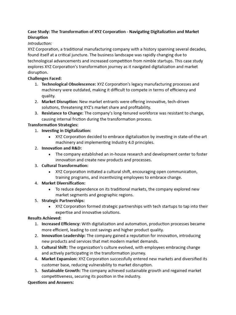 Case Study - Transformation of Xyz Company | PDF | Disruptive ...