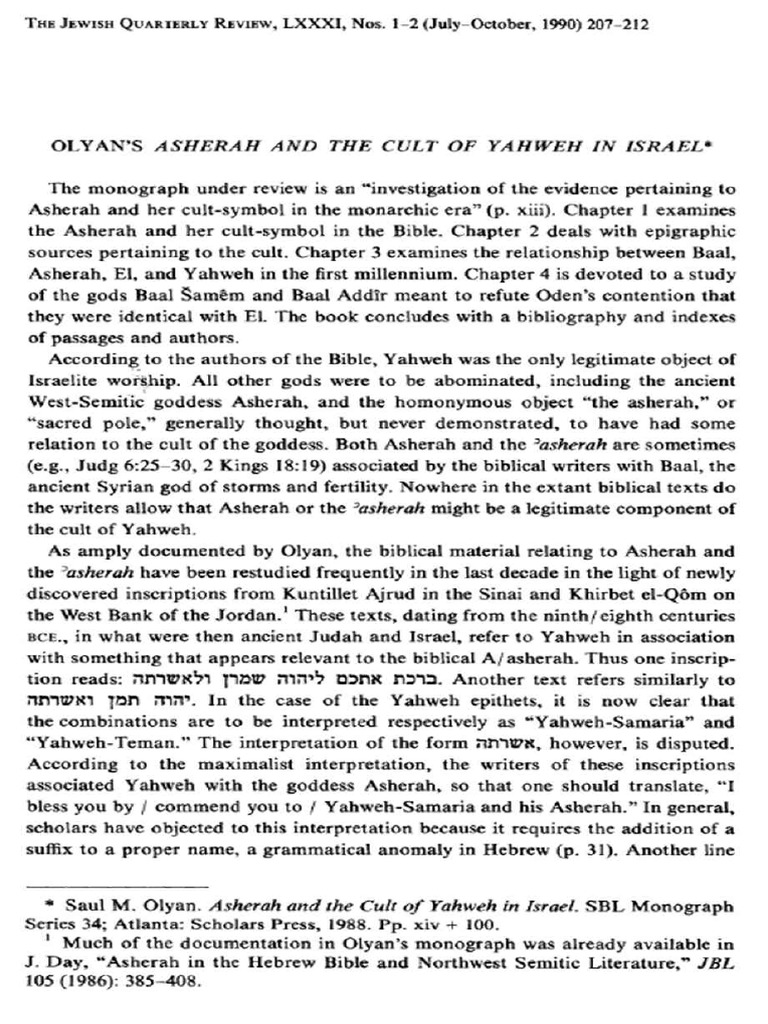 Ashera | Download Free PDF | Yahweh | Levantine Mythology
