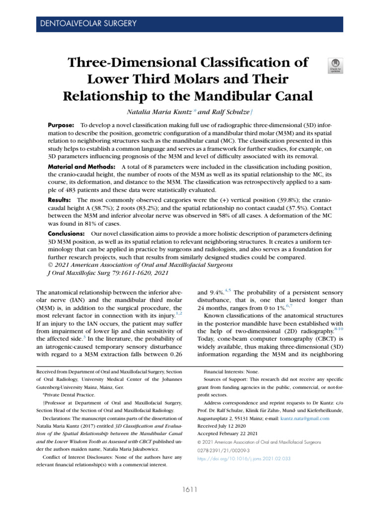 Three-Dimensional Classification of Lower Third Molars | PDF