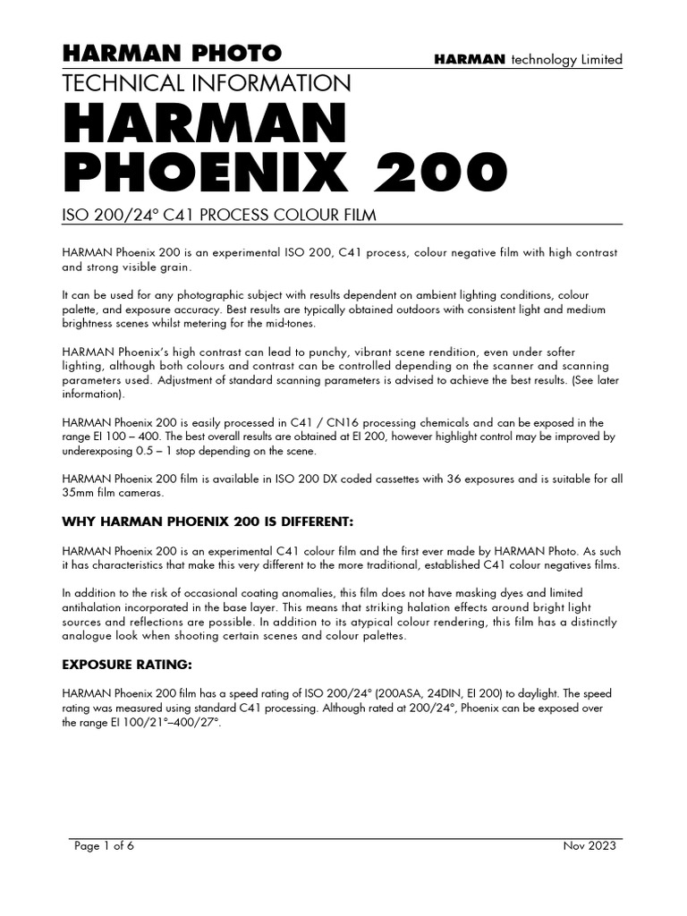 Harman Phoenix 200 Film | PDF | Film Speed | Exposure (Photography)