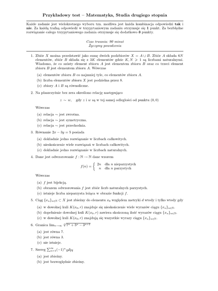 Matematyka Test Przykladowy 2 Stopien | PDF