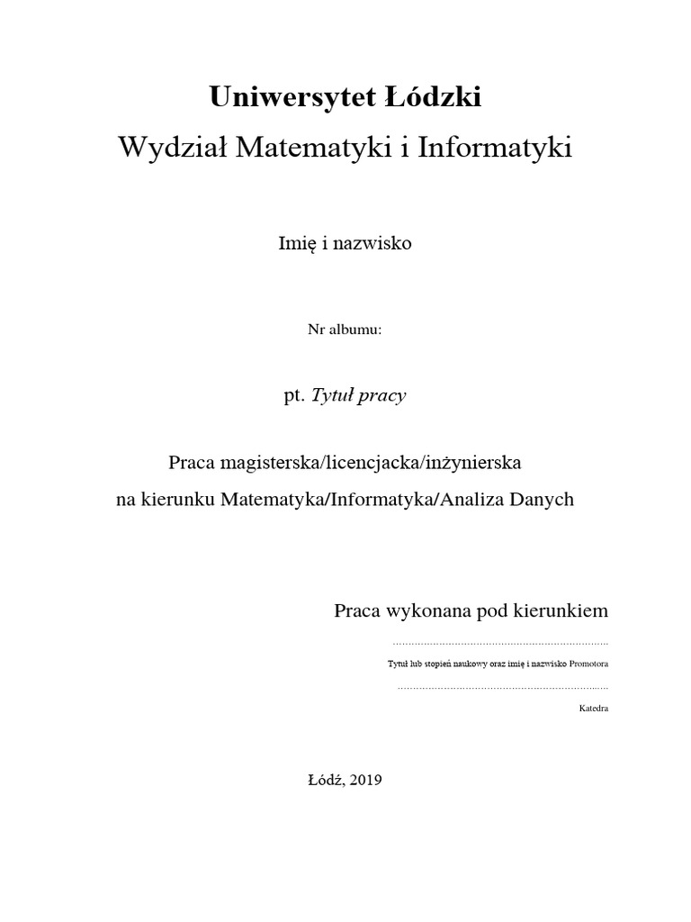 Strona Tytułowa Pracy Magisterskiej | PDF