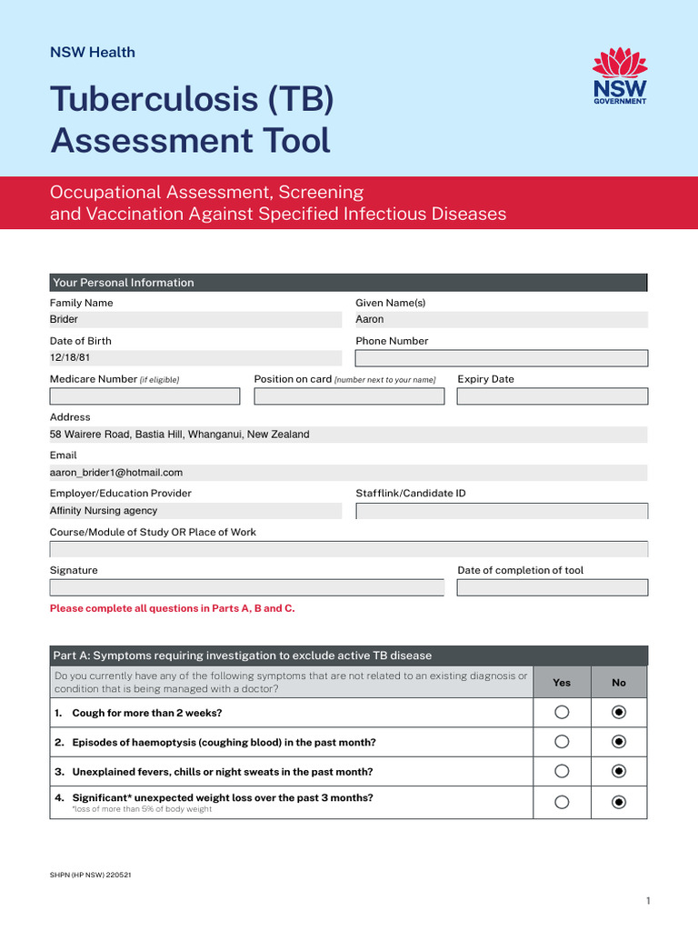 TB Risk Assessment Tool for Workers | PDF | Tuberculosis | Medicine