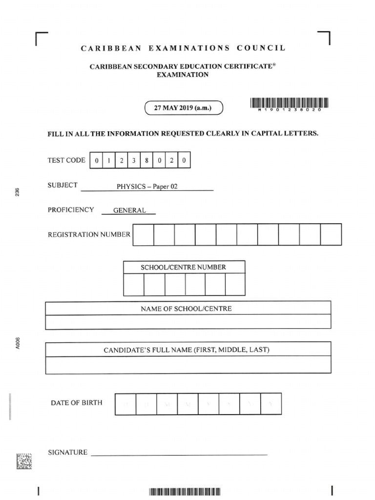2019 Csec Physics June P2 Pdf