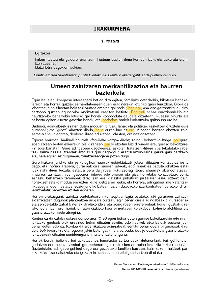 Irakurmena 1 | PDF