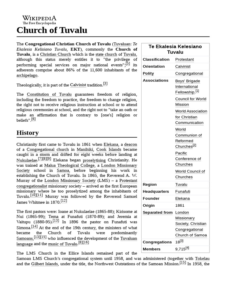 Church of Tuvalu | PDF | Protestant Denominational Families | Christian ...