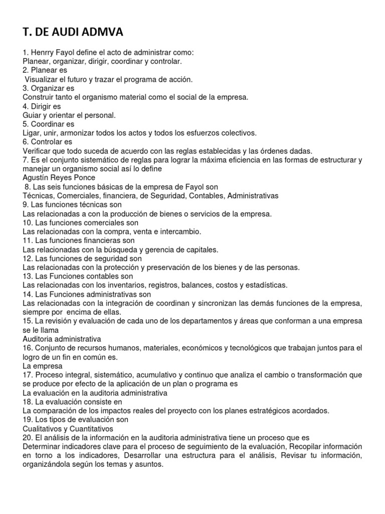 Temario de Auditoria Admva | PDF | Business | Auditoría