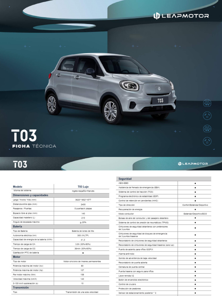 Ficha Técnica Leapmotor T03 | PDF | Bienes manufacturados | Transporte privado