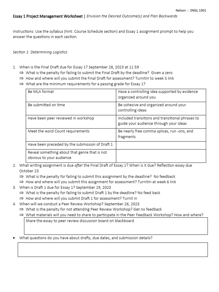 Essay 1 Project Management Guide | PDF | Essays | Peer Review